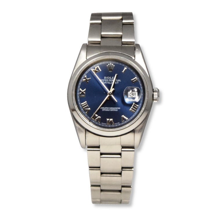 Rolex Datejust Ref. 16200 Blue Dial Roman Numerals Stainless Steel at ...
