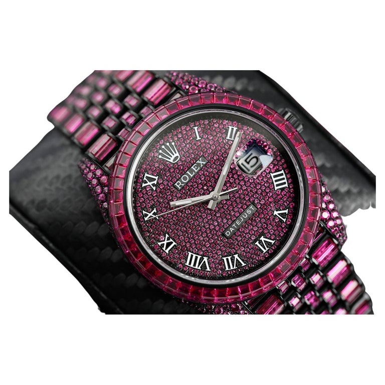 Rolex Datejust Roman Numerals Custom Black PVD Watch with Rubies Unique ...