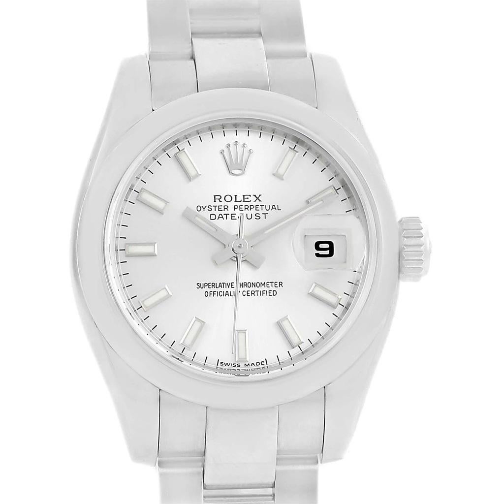 Rolex Datejust Silver Baton Dial Oyster Bracelet Ladies Watch 179160 ...