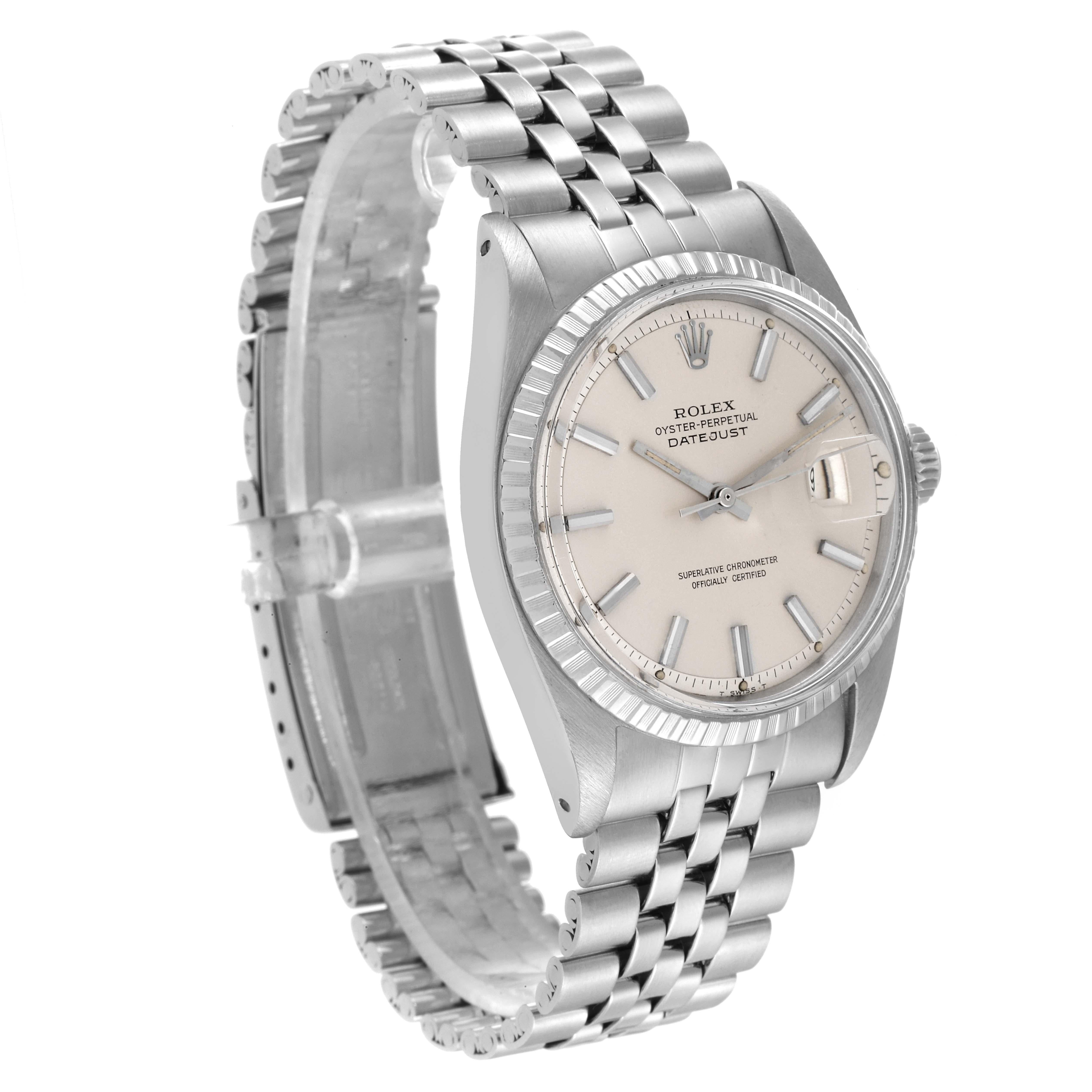 Rolex Datejust Silver Dial Engine Turned Bezel Steel Vintage Mens Watch ...