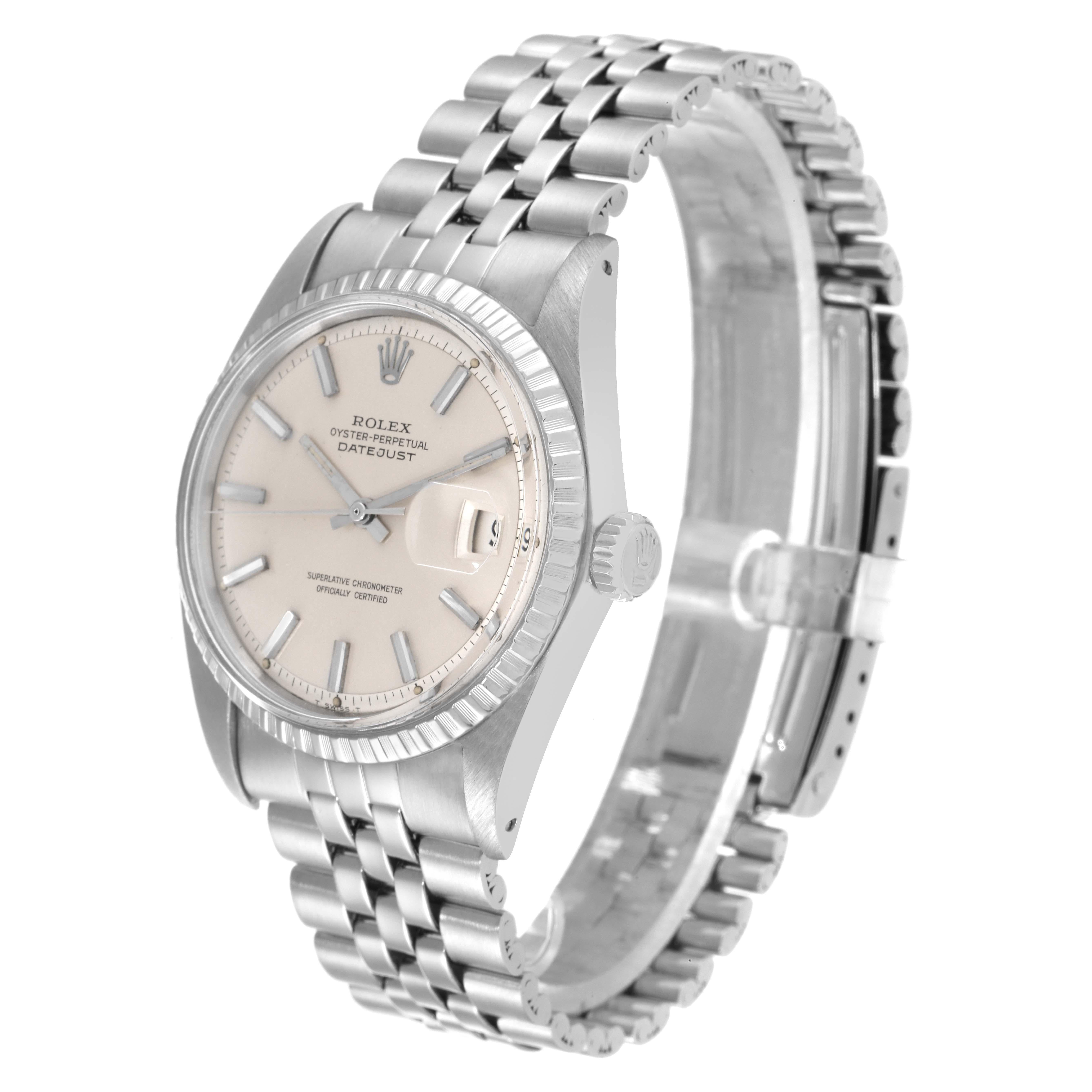 Rolex Datejust Silver Dial Engine Turned Bezel Steel Vintage Mens Watch ...