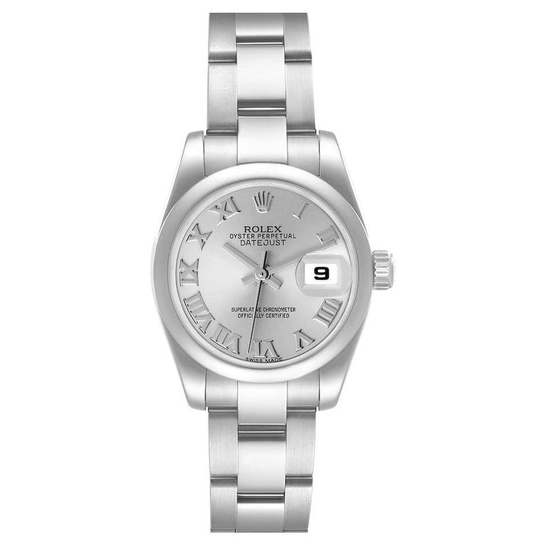 Rolex Datejust Silver Roman Dial Steel Ladies Watch 179160 Box Card For Sale at 1stDibs
