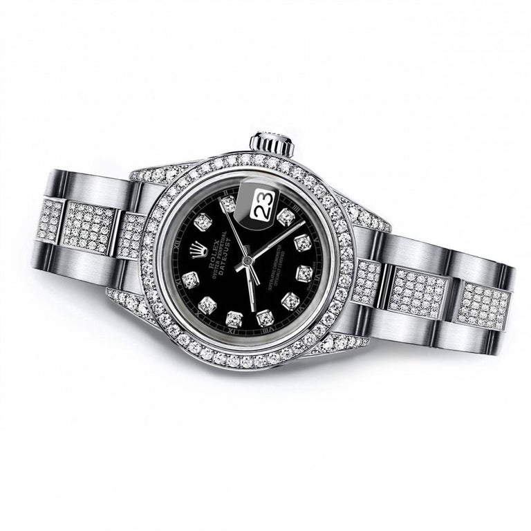 Rolex Datejust SS Black Track Diamond Bezel Lugs and Center Bracelet ...