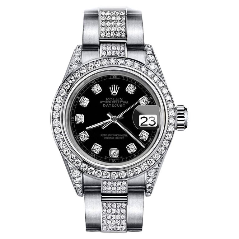 Rolex Datejust SS Black Track Diamond Bezel Lugs and Center Bracelet ...