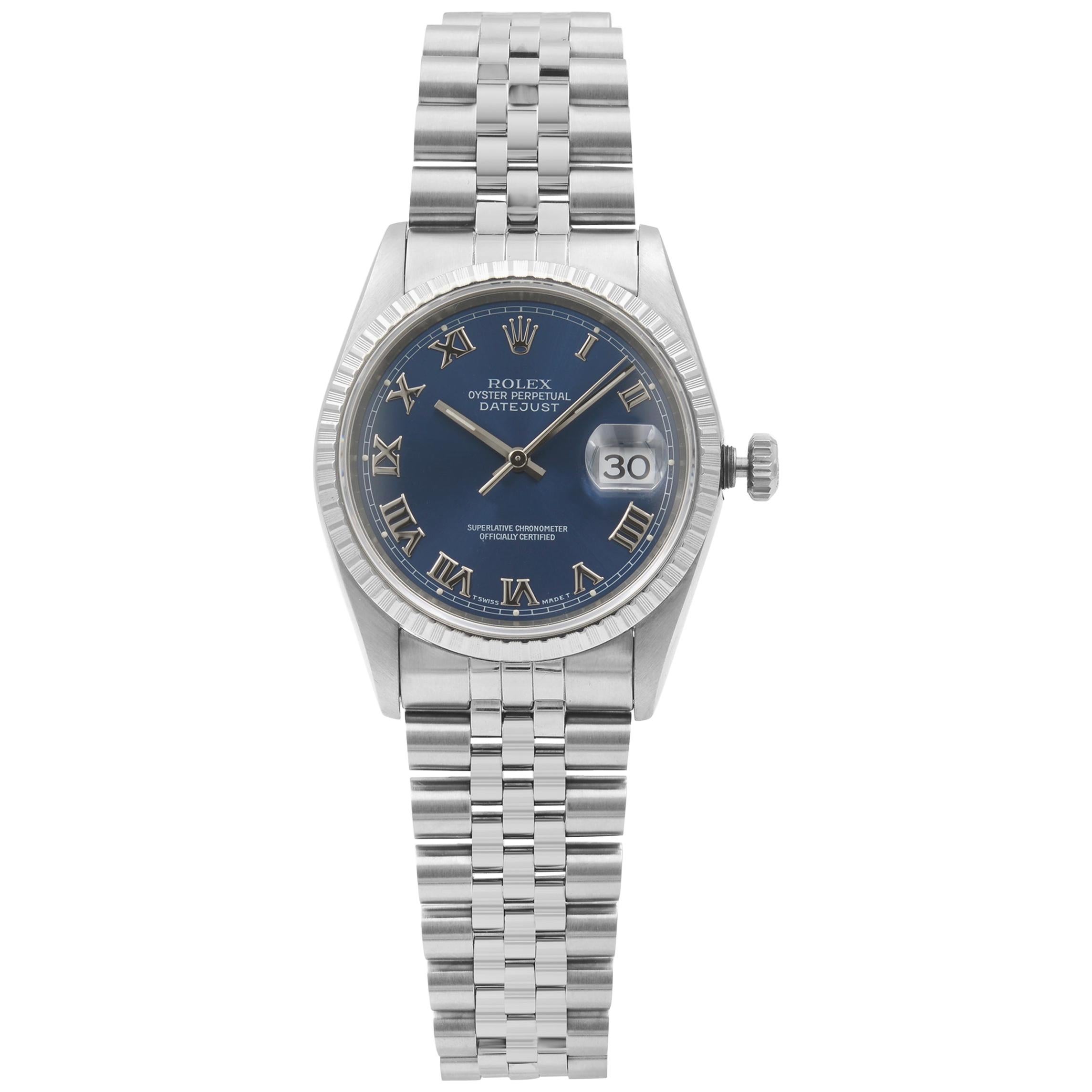 Rolex Datejust Stainless Steel Blue Roman Dial Automatic Men's Watch ...