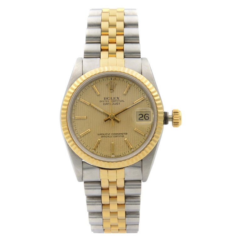 Rolex Datejust Steel 18 Karat Yellow Gold Champagne Dial Midsize Watch ...