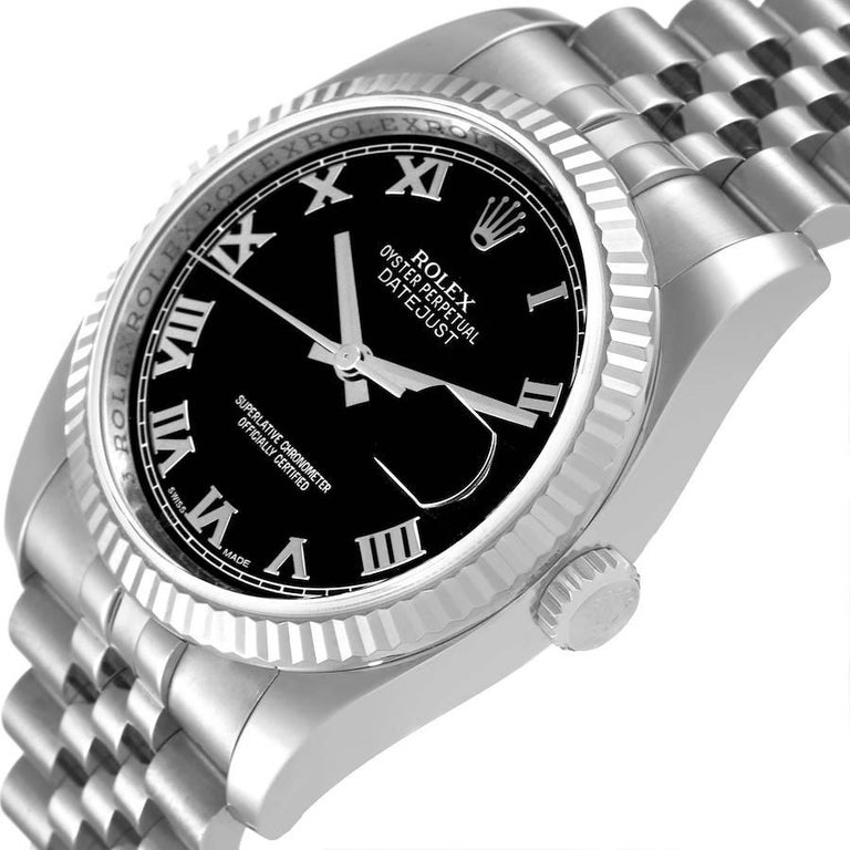 Rolex Datejust Steel 18K White Gold Black Dial Mens Watch 116234 Box ...