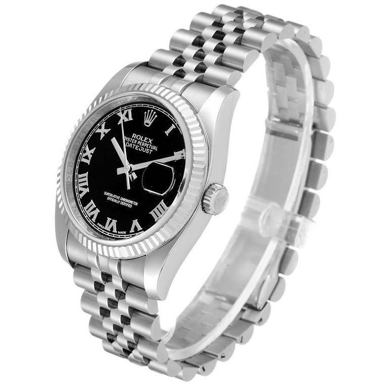 Rolex Datejust Steel 18K White Gold Black Dial Mens Watch 116234 For ...