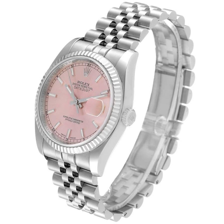 Rolex Datejust Steel 18k White Gold Pink Dial Mens Watch 116234 at 1stDibs