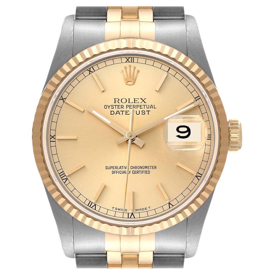 Rolex Datejust Steel 18K Yellow Gold Champagne Dial Mens Watch 16233 at ...