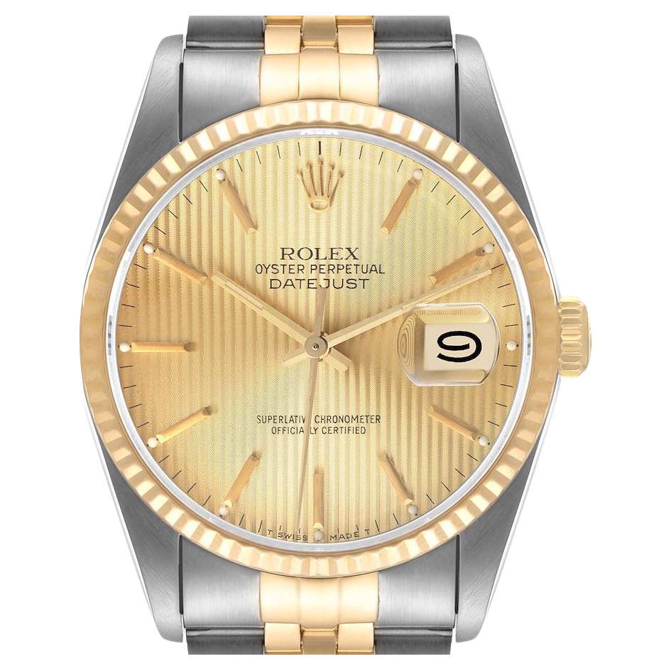 Rolex Datejust Turnograph Steel Yellow Gold Tapestry Dial Watch 16263 ...
