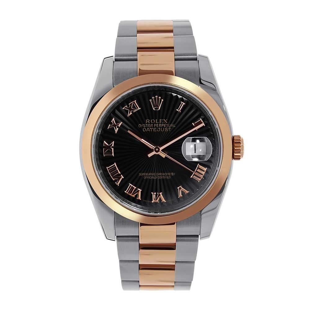 Rolex Datejust 36 Steel Rose Gold Black Concentric Dial Watch 116201 ...