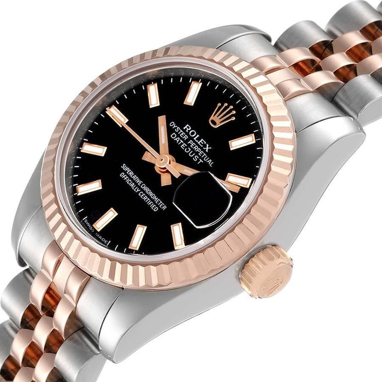 Rolex Datejust Steel Everose Gold Black Dial Ladies Watch 179171 Box ...