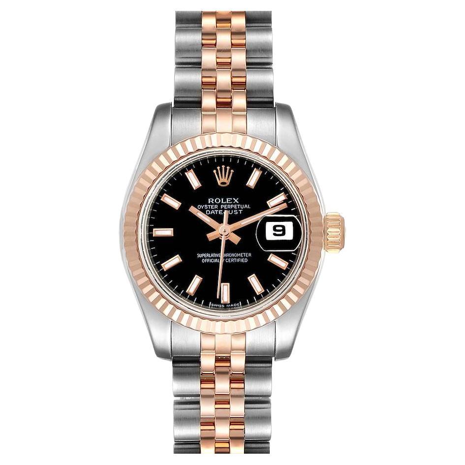 Rolex Datejust Steel Everose Gold Black Dial Ladies Watch 179171 Box ...