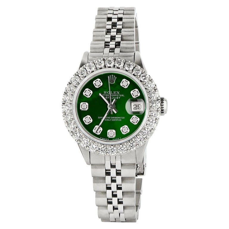 Rolex Datejust Steel Jubilee Watch 2 Carat Diamond Bezel / Royal Green ...