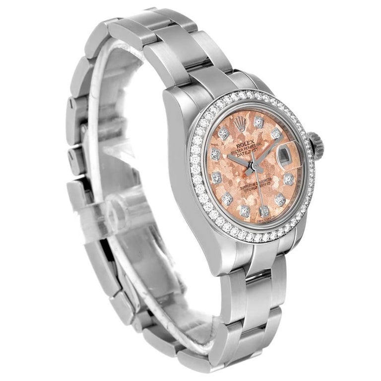 Rolex Datejust Steel Pink Gold Crystal Diamond Ladies Watch 179384 Box ...