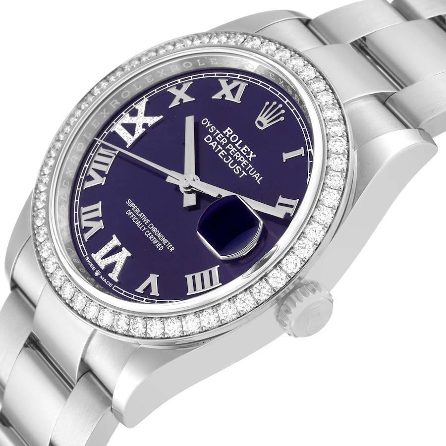 Rolex Datejust Steel Purple Diamond Dial Bezel Mens Watch 126284 at ...