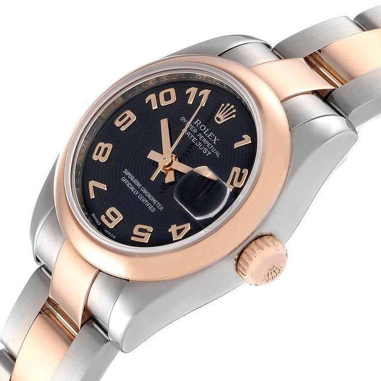 Rolex Datejust Steel Rose Gold Black Concentric Dial Ladies Watch ...