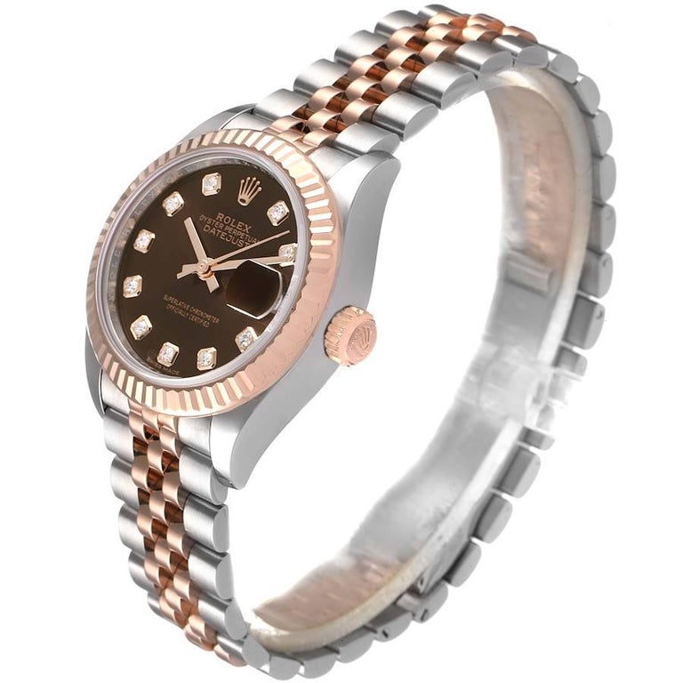 Rolex Datejust Steel Rose Gold Chocolate Diamond Watch 279171 Box Card ...