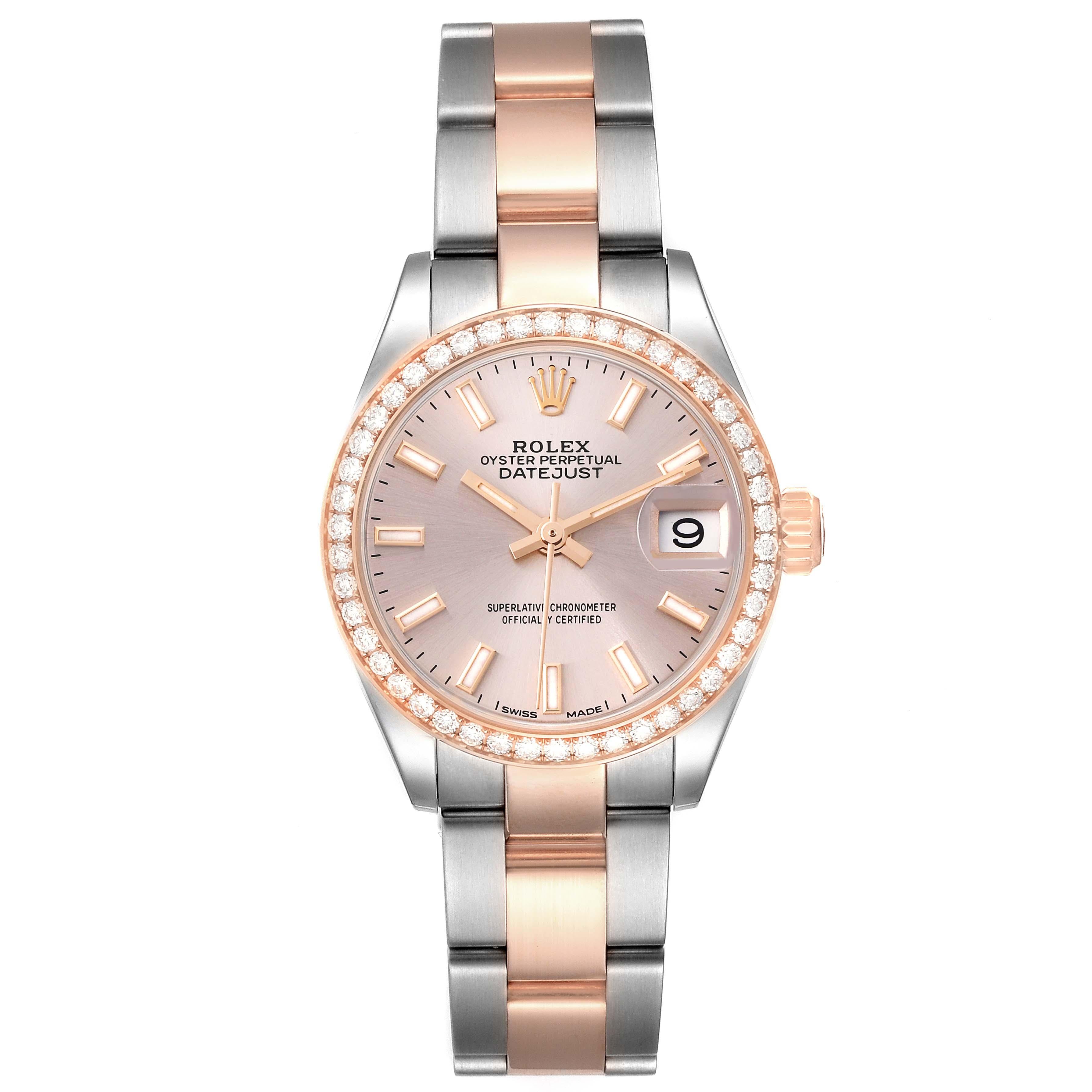 Rolex Datejust Steel Rose Gold Diamond Bezel Rose Dial Ladies Watch ...