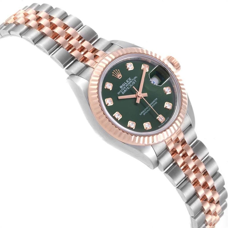 Rolex Datejust Steel Rose Gold Olive Green Diamond Ladies Watch 279171 For Sale at 1stDibs