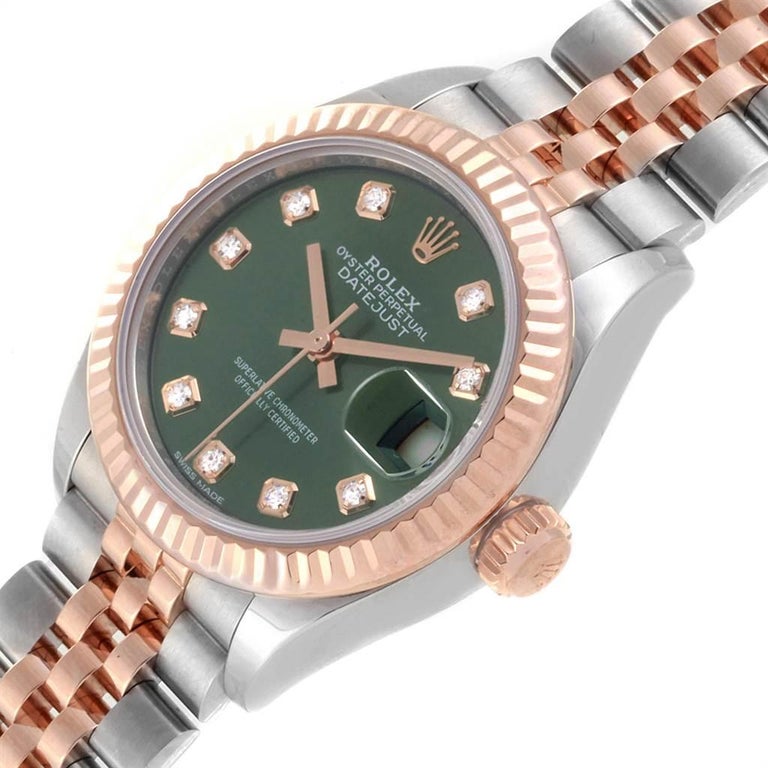 Rolex Datejust Steel Rose Gold Olive Green Diamond Ladies Watch 279171 For Sale at 1stDibs