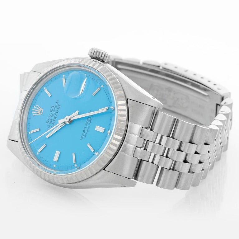 Rolex Datejust Steel Watch 1601 Turquoise Dial Men's Watch at 1stDibs
