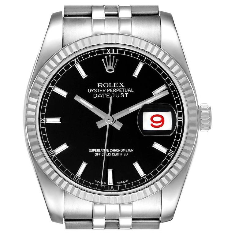 Rolex Datejust Steel White Gold Black Dial Mens Watch 116234 at 1stDibs