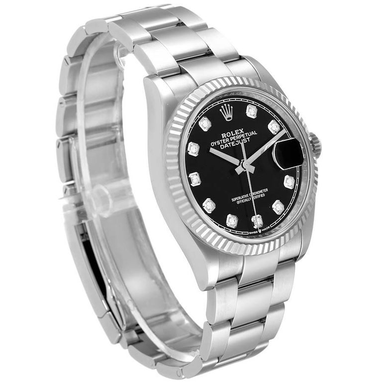 Rolex Datejust Steel White Gold Black Diamond Dial Mens Watch 126234 ...