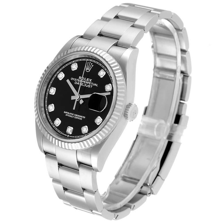 Rolex Datejust Steel White Gold Black Diamond Dial Mens Watch 126234 ...