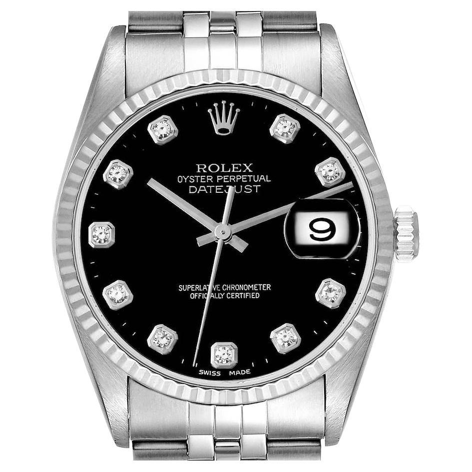 Rolex Datejust Steel White Gold Blue Vignette Diamond Dial Mens Watch ...