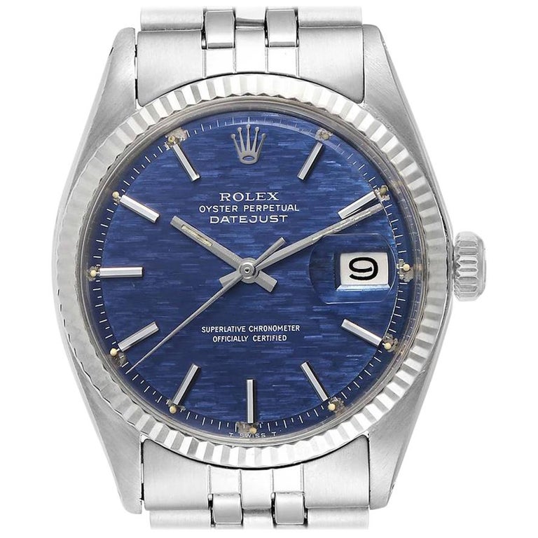Rolex Datejust Steel White Gold Blue Brick Dial Vintage Watch 1601 For ...