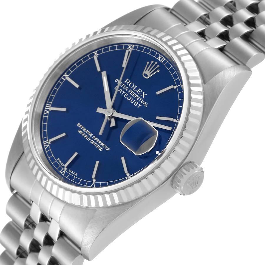 Rolex Datejust Steel White Gold Blue Dial Mens Watch 16234 Box Papers ...