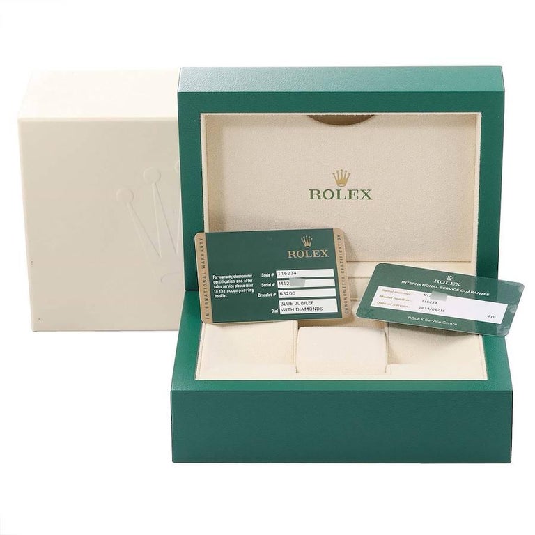 Rolex Datejust Steel White Gold Blue Diamond Dial Mens Watch 116234 Box ...