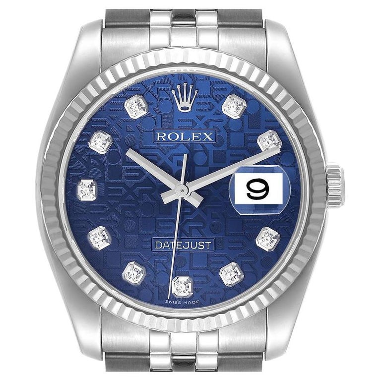 Rolex Datejust Steel White Gold Blue Diamond Dial Mens Watch 116234 Box ...