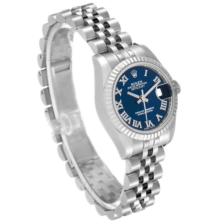Rolex Datejust Steel White Gold Blue Roman Dial Ladies Watch 179174 Box ...