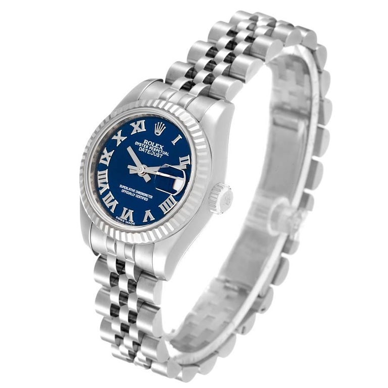 Rolex Datejust Steel White Gold Blue Roman Dial Ladies Watch 179174 Box ...