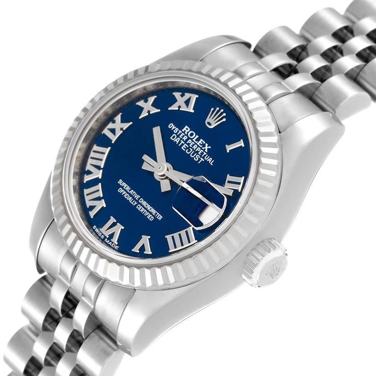 Rolex Datejust Steel White Gold Blue Roman Dial Ladies Watch 179174 Box ...