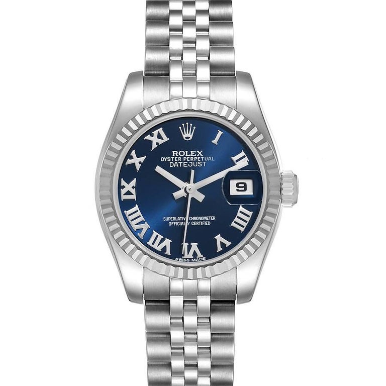 Rolex Datejust Steel White Gold Blue Roman Dial Ladies Watch 179174 Box ...