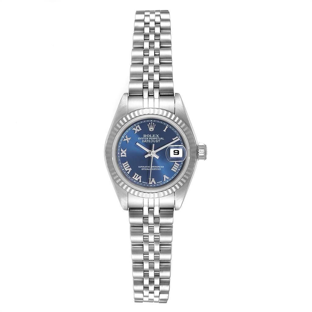 Rolex Datejust Steel White Gold Blue Roman Dial Ladies Watch 69174 For ...