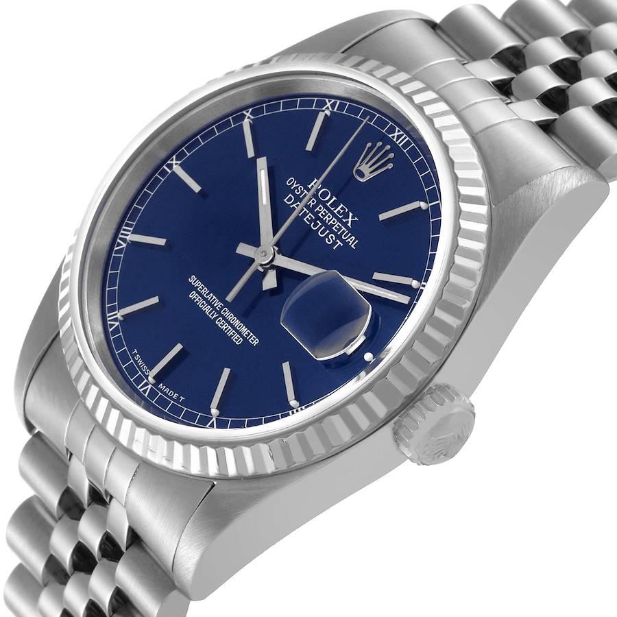 Rolex Datejust Steel White Gold Fluted Bezel Blue Dial Mens Watch 16234 ...