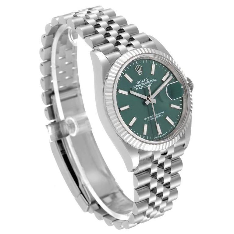 Rolex Datejust Steel White Gold Mint Green Dial Mens Watch 126234 Box ...