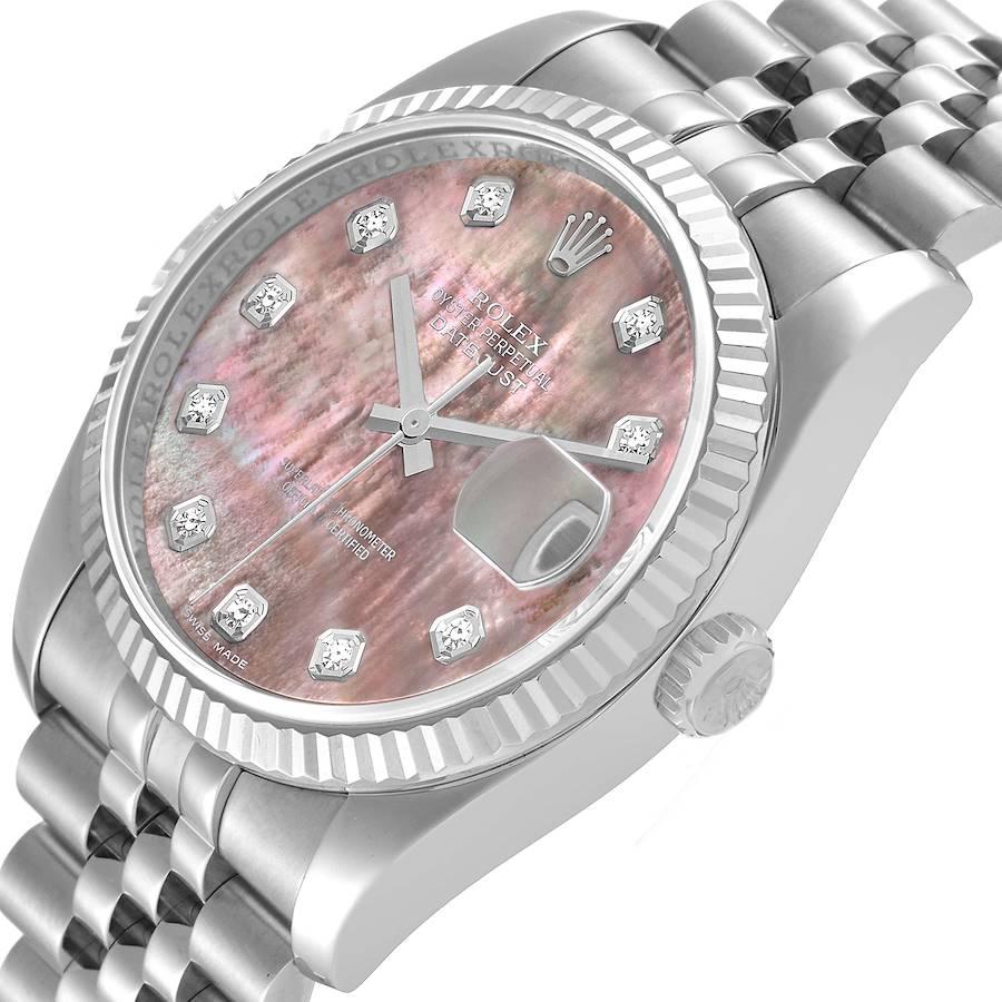 Rolex Datejust Steel White Gold Mother-Of-Pearl Diamond Mens Watch ...