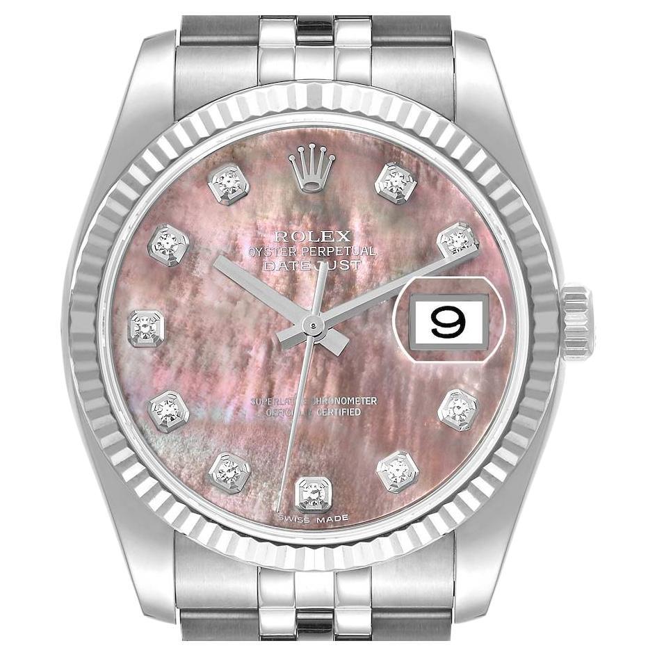 Rolex Datejust Steel White Gold Diamond Dial Mens Watch 116234 For Sale ...