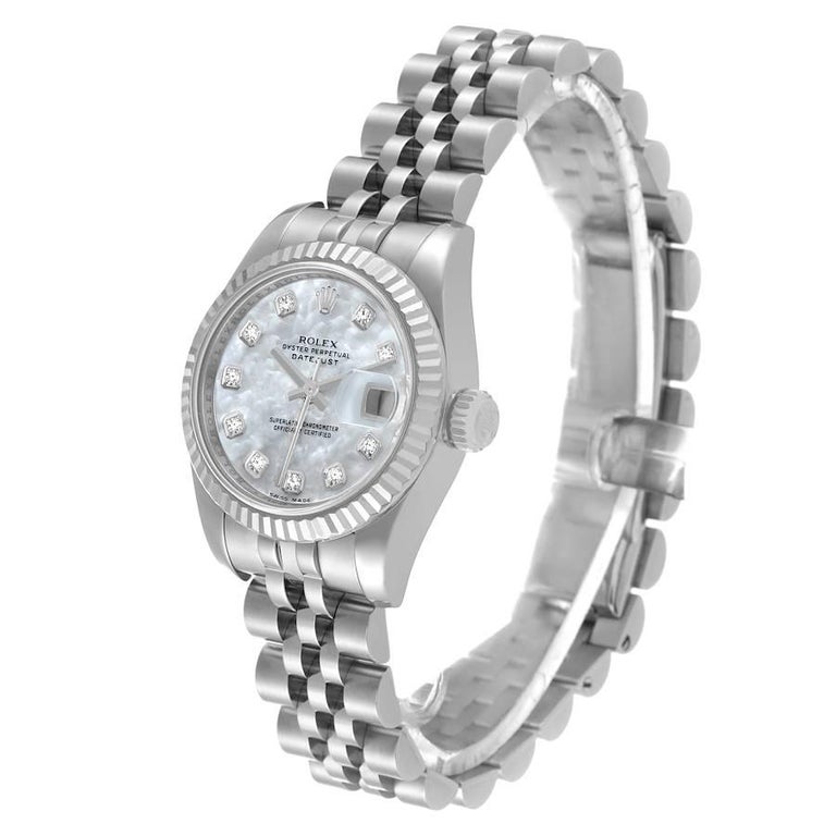 Rolex Datejust Steel White Gold Mother of Pearl Diamond Dial Ladies ...