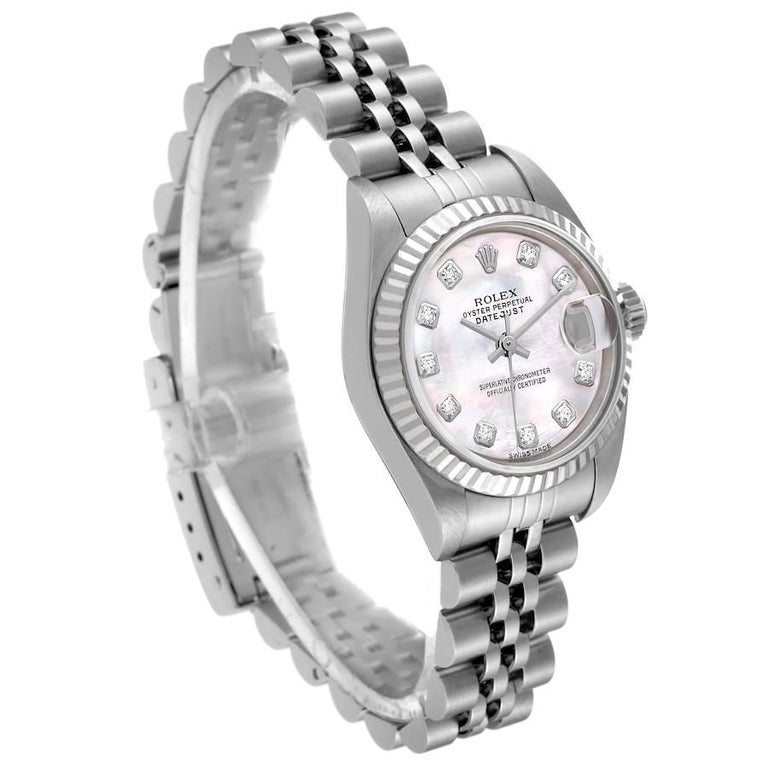 Rolex Datejust Steel White Gold Mother of Pearl Diamond Dial Ladies ...