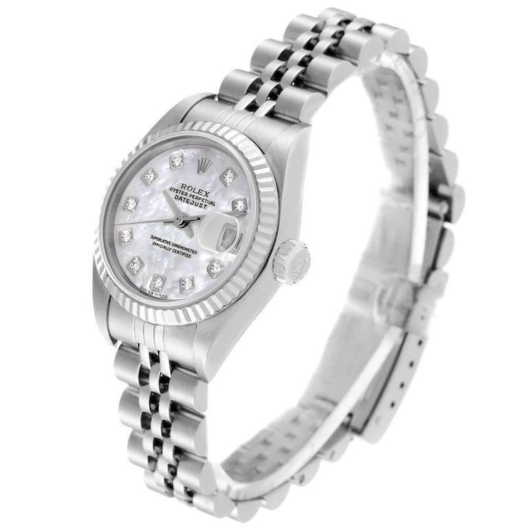Rolex Datejust Steel White Gold Mother of Pearl Diamond Ladies Watch ...