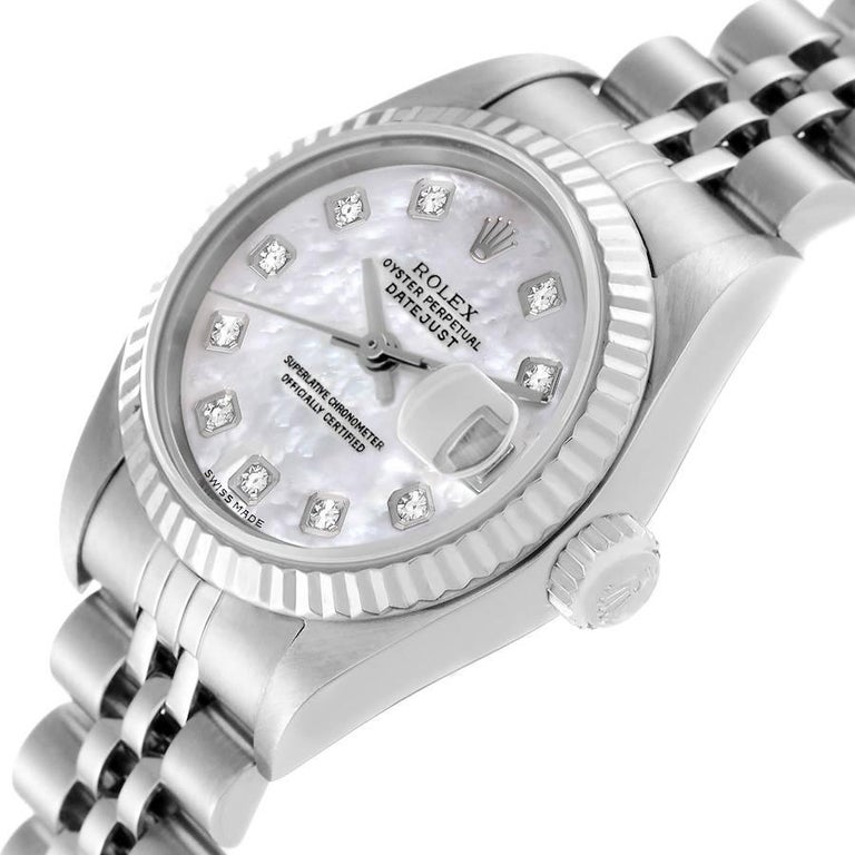 Rolex Datejust Steel White Gold Mother of Pearl Diamond Ladies Watch ...