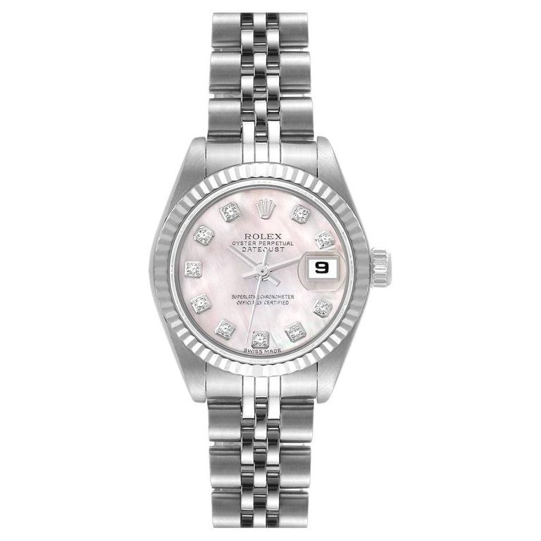 Rolex Datejust Steel White Gold Mother of Pearl Diamond Ladies Watch ...