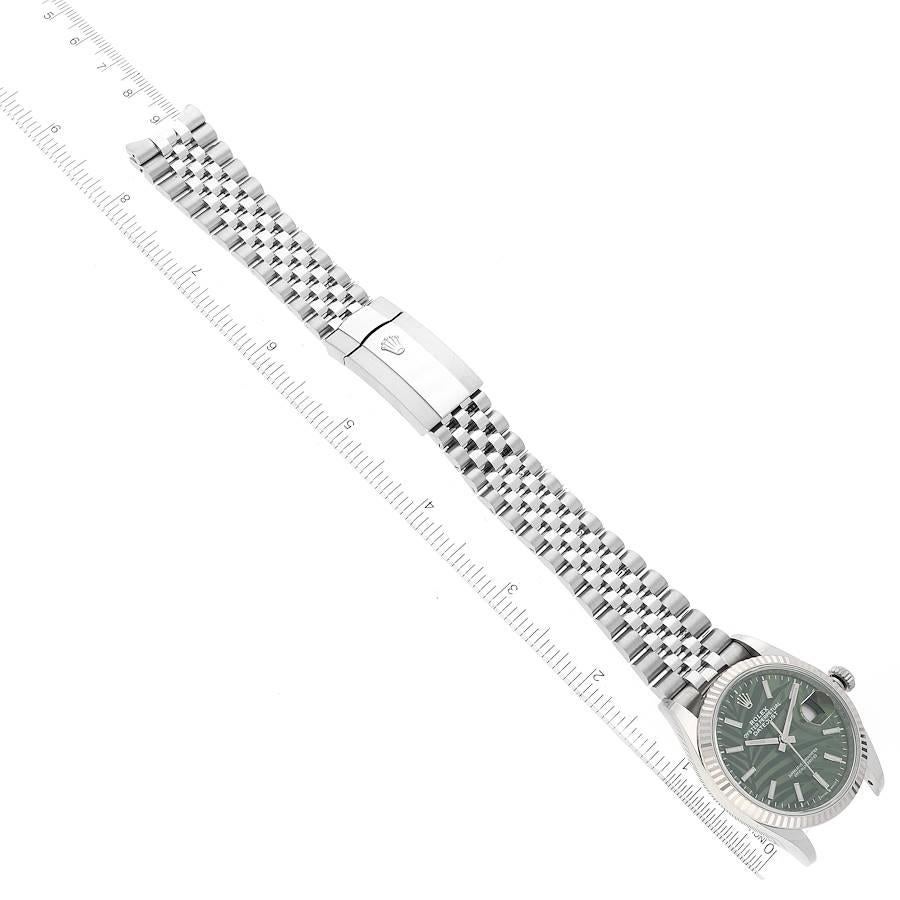 Rolex Datejust Steel White Gold Olive Green Palm Dial Mens Watch 126234 ...